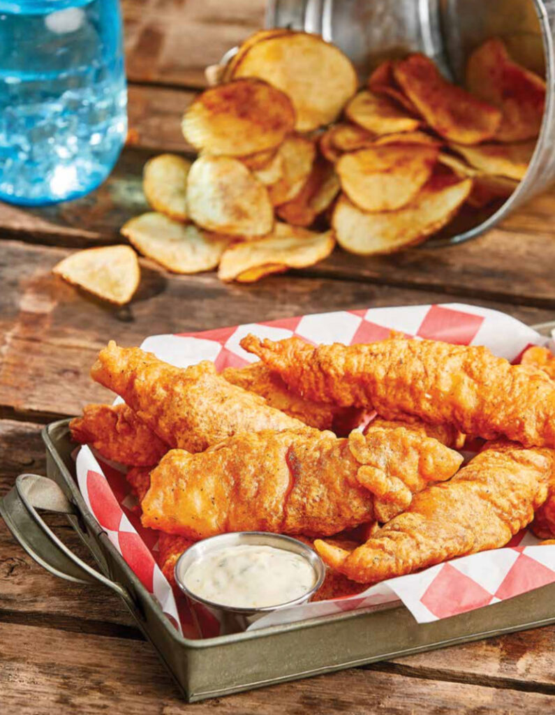 Fried & Beer-Battered Cod with Eric’s Special Tartar Sauce & Spicy Chips